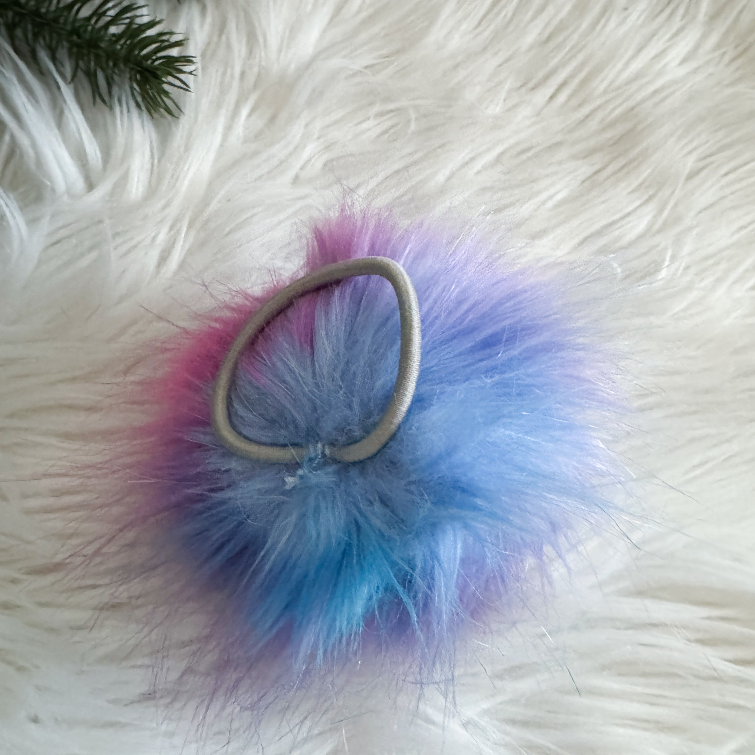 Faux Fur Pompom Hair Tie | Cotton Candy - Buttons & Beans Co.